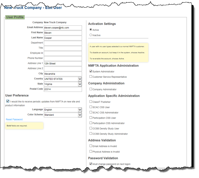 NMFTA - ClassIT - Help - User Profile